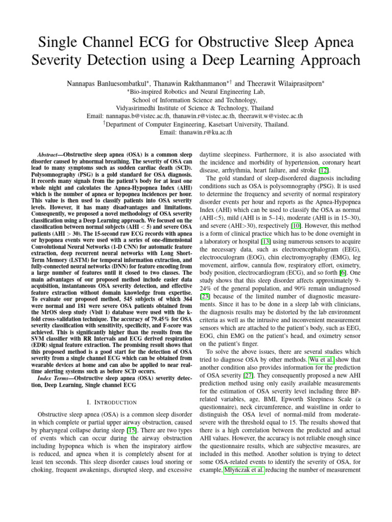 Single Channel ECG For Obstructive Sleep Apnea | PDF | Sleep Apnea