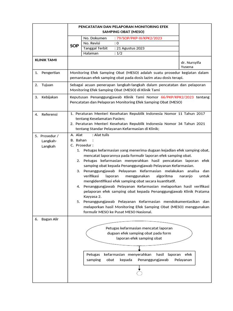 3.15 EP 11.1 SOP MESO PENCATATAN DAN PELAPORAN MESO | PDF
