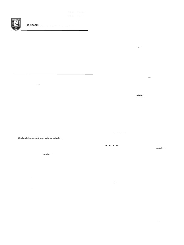 SOAL ASAS 1 MTK KELAS 3 | PDF