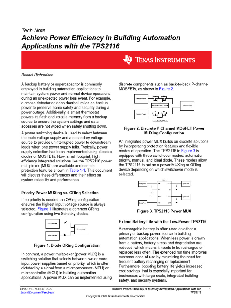 TPS2116 - Power Efficiency in Building Automation - Slvaey1 | PDF ...