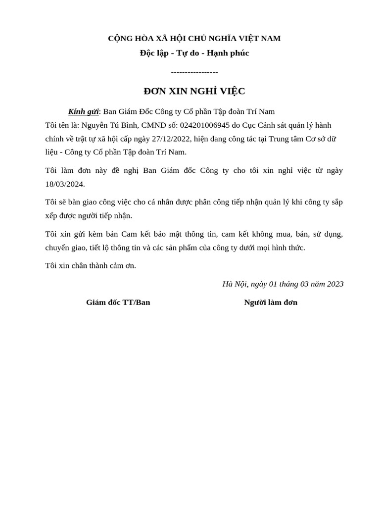 1. Don Xin Nghi Viec (1) | PDF