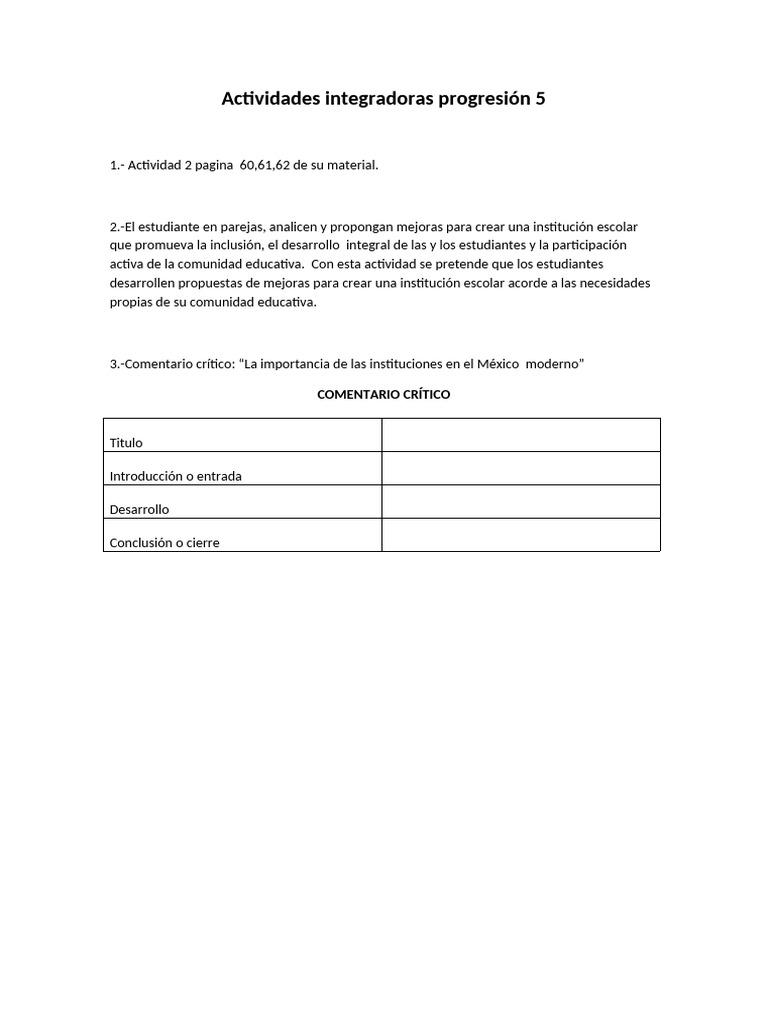 Actividades Integradoras Progresión 5 | PDF