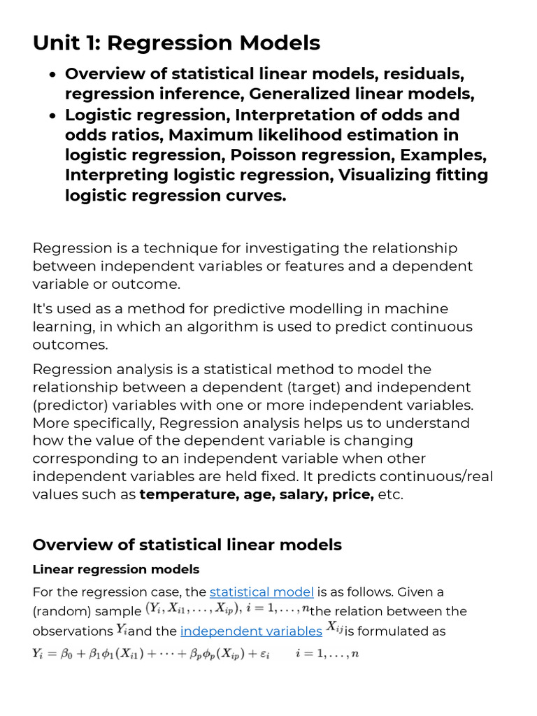 Unit1 - Data Science - SPPU | PDF | Regression Analysis | Errors And Residuals