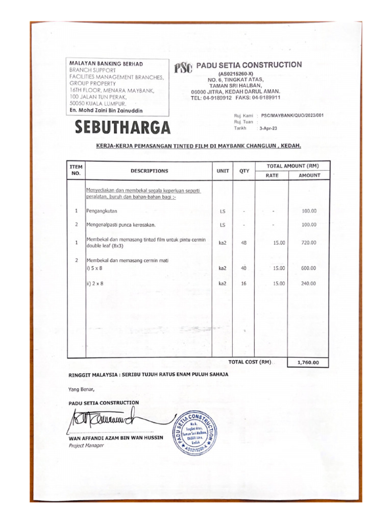 Quotation Tinted MBB CHANGLUN | PDF