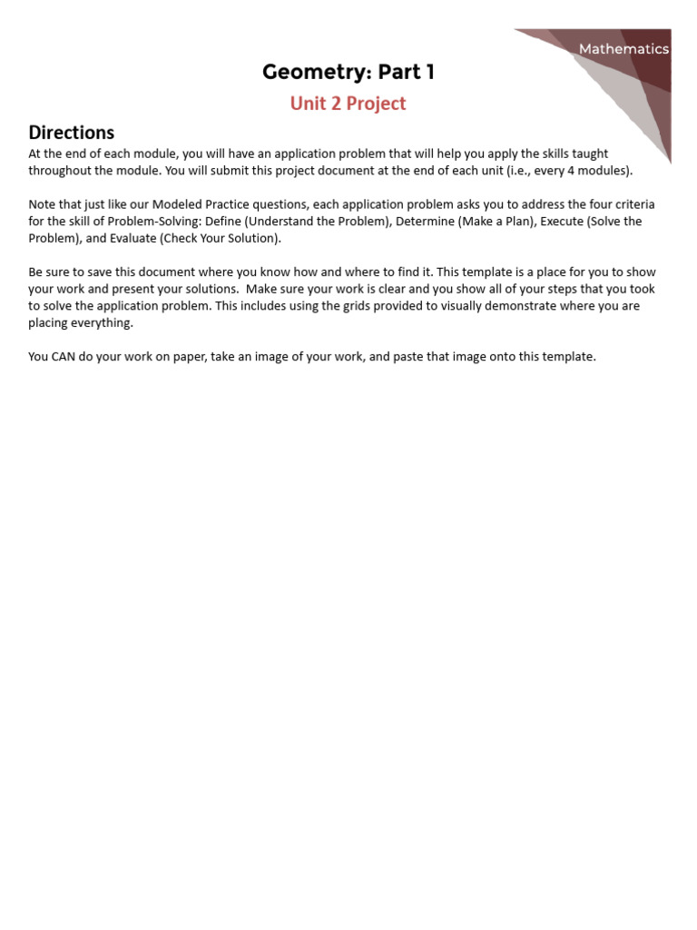 Math Application Problem Unit2 GEOM-041 | PDF