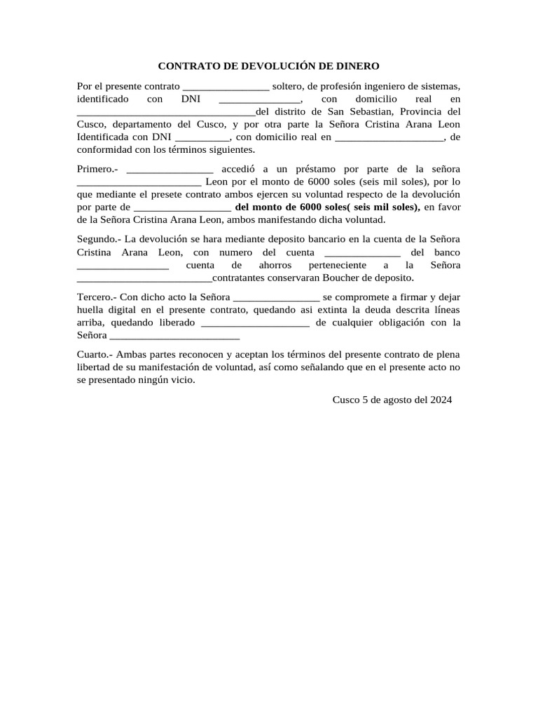 Contrato de Devolución de Dinero 111 | PDF