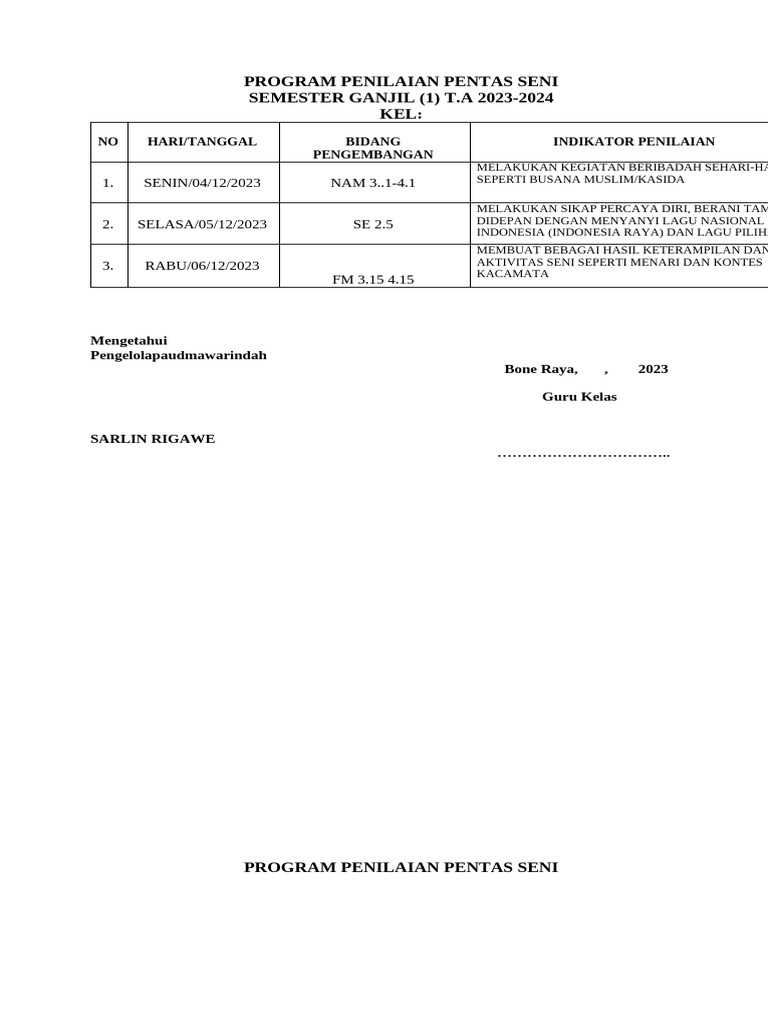 PROGRAM PENILAIAN PENTAS SENI | PDF
