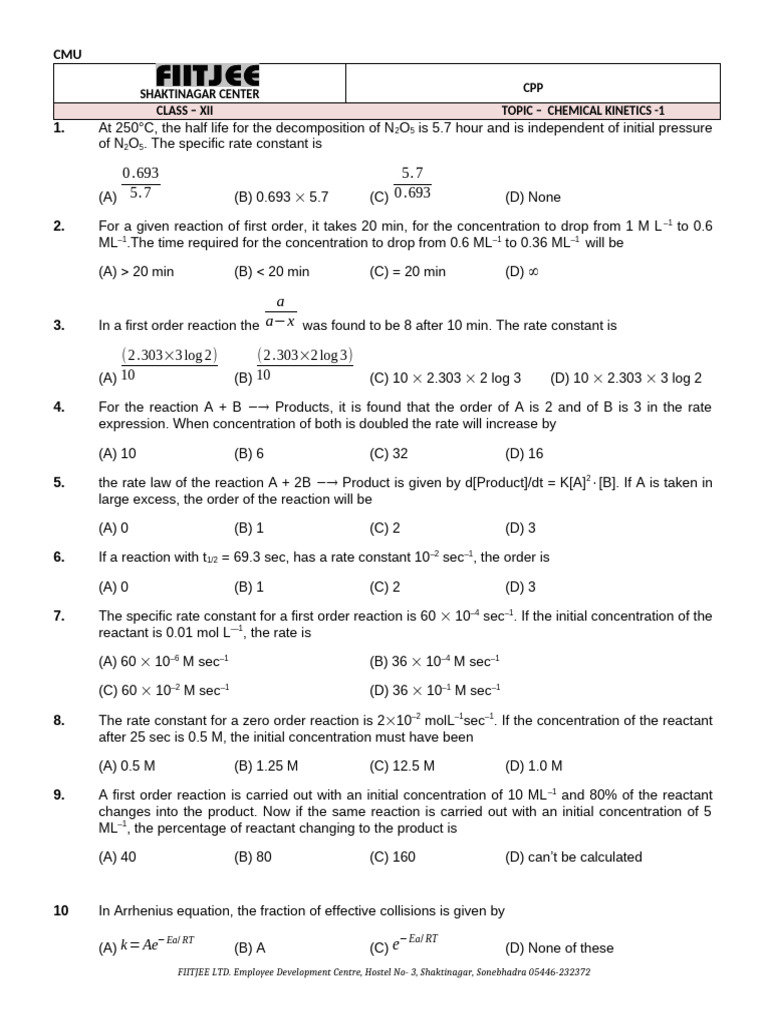 CPP 11th CHEMICAL KINETICS-1 | PDF | Activation Energy | Reaction Rate ...