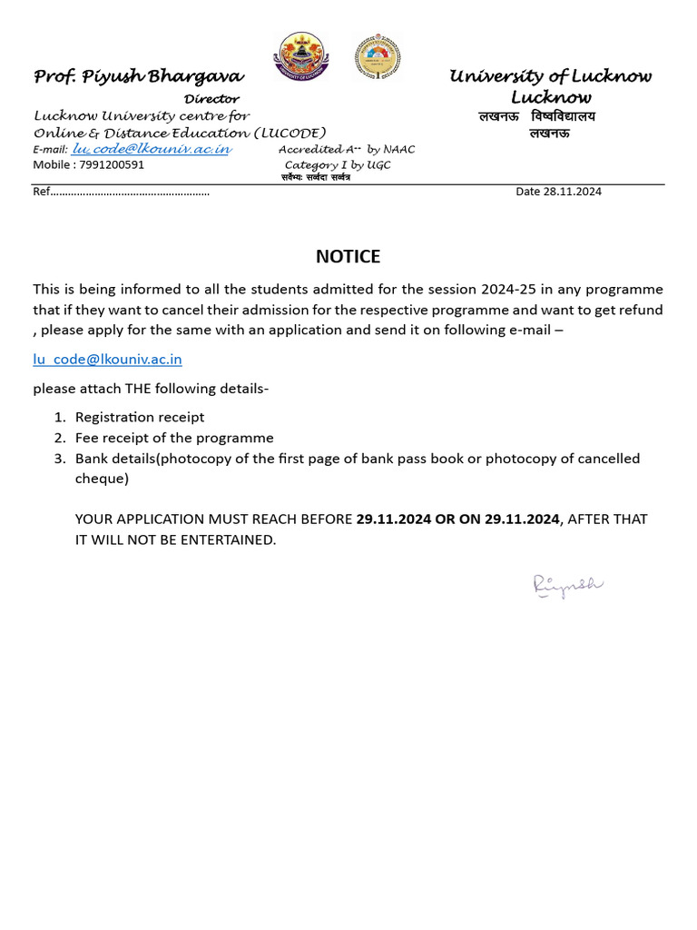 Notice For Refund | PDF
