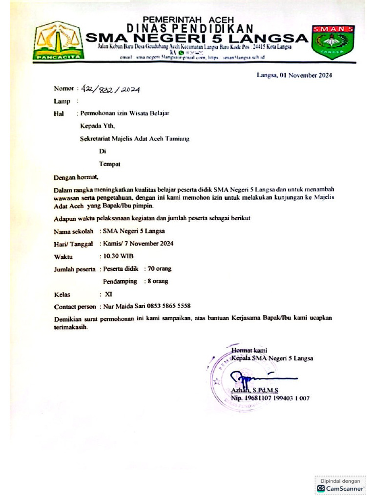 Surat Izin Permohonan Izin Wisata Belaja | PDF