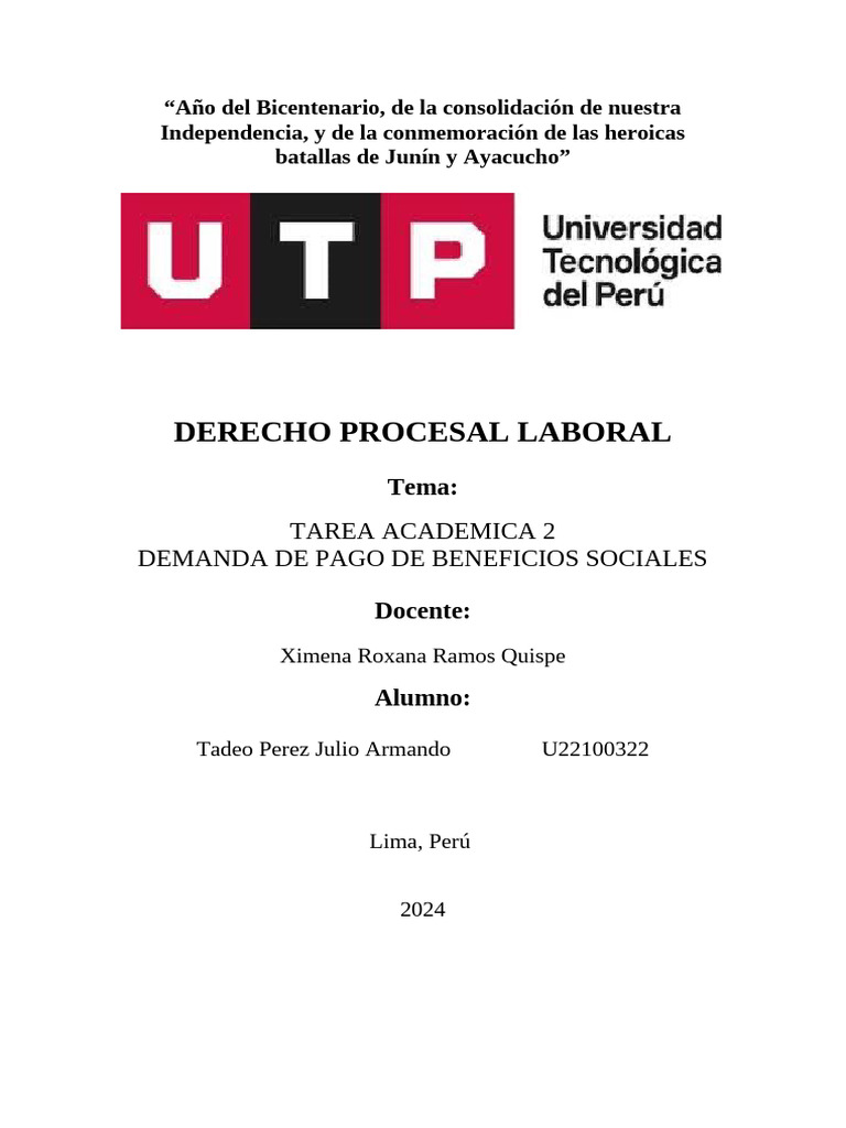 Demanda de Pago de Beneficios Sociales | PDF | Demanda judicial | Derecho laboral