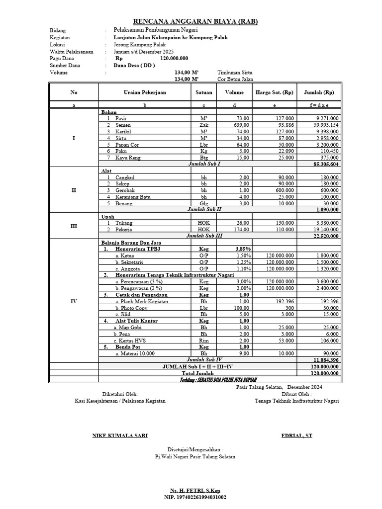 DD Jalan Kampung Palak - Kalampaian 2025 | PDF