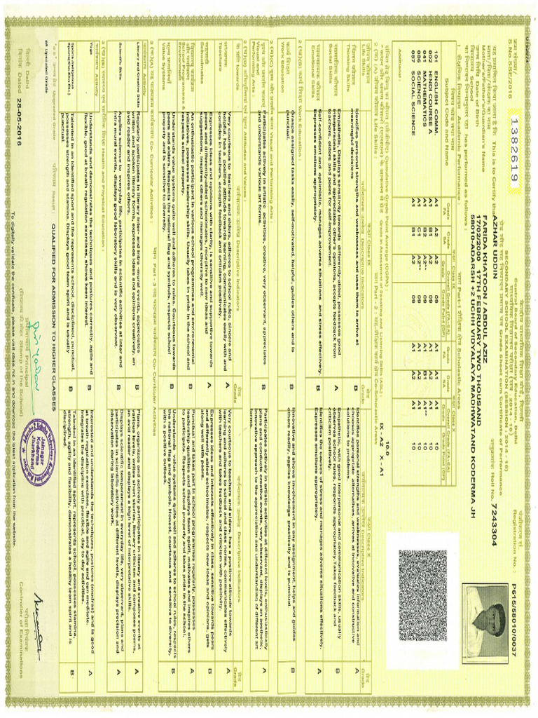 10TH MARK SHEET - Compressed | PDF