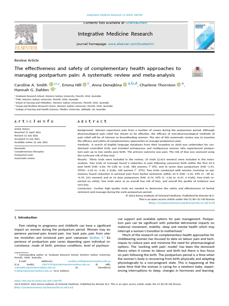 The Effectiveness and Safety of Complementary Health Approaches to ...