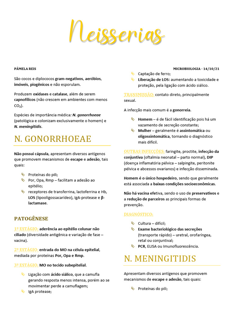 Neisserias: Patogênese e Diagnóstico | PDF | Microbiologia | Doenças e ...
