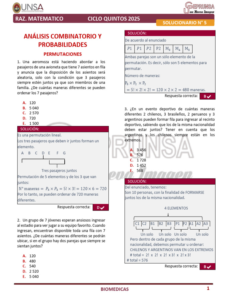 Raz Matematico Solucionario 5 | PDF | Combinatoria | Permutación