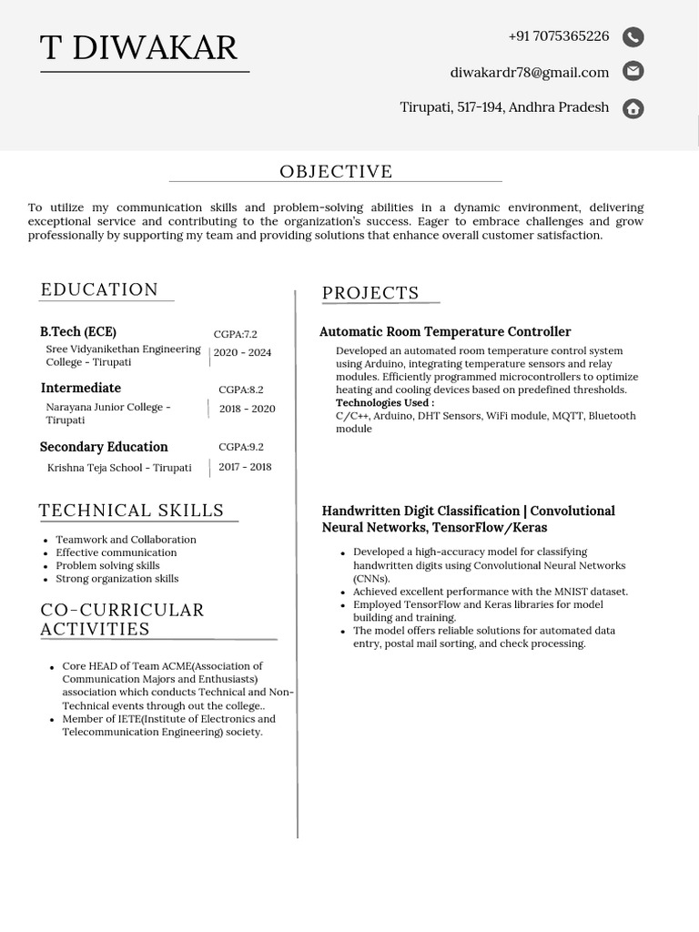 Diwakar Resume | PDF | Artificial Neural Network | Computer Science