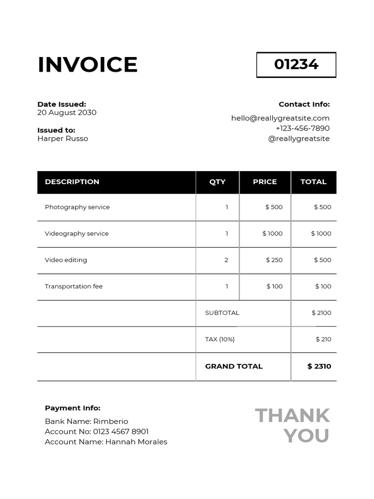 Black White Minimalist Modern Business Invoice | PDF