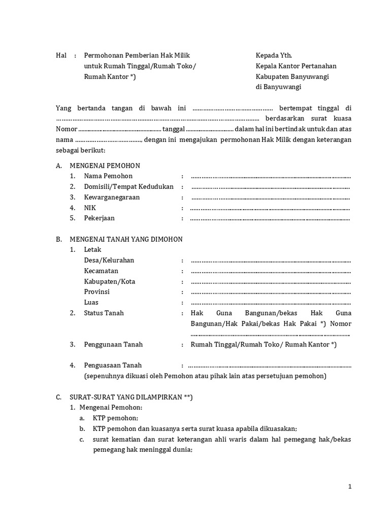 Form Permohonan Hak Atas Tanah Secara Umum | PDF