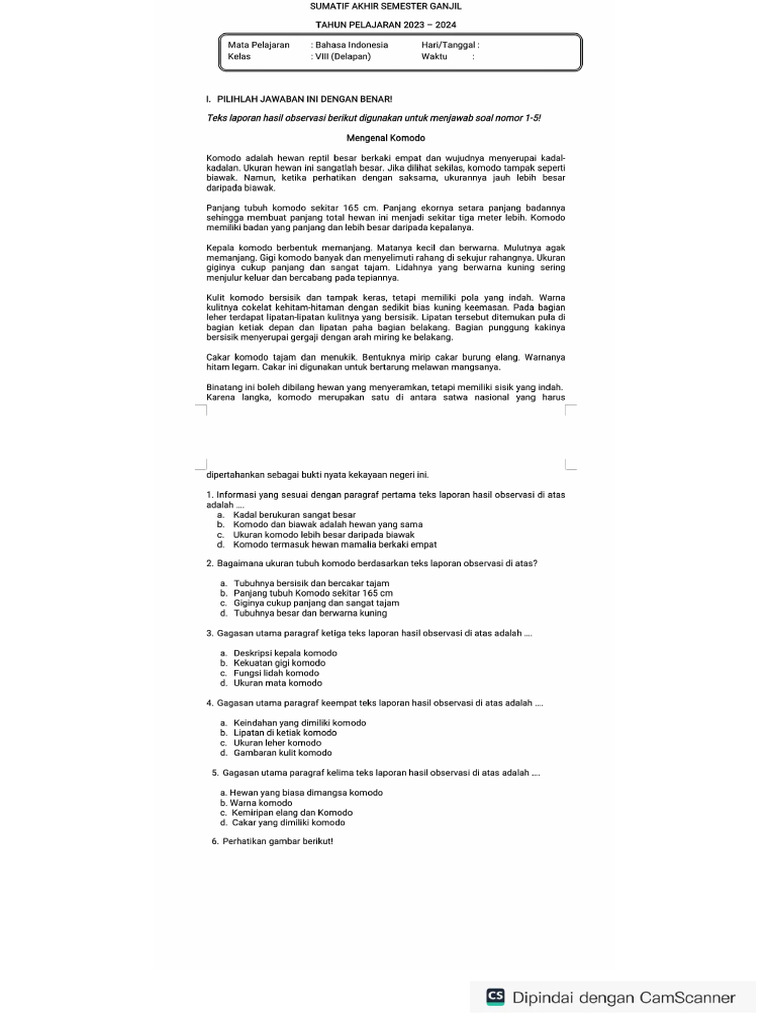 Sas Bahasa Indonesia Kelas 8 Sem 1 Kurmer | PDF