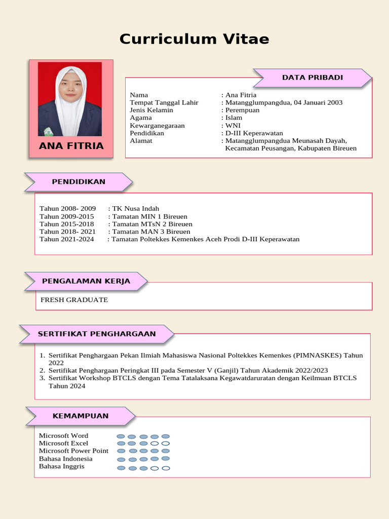 CV ANA FITRIA | PDF