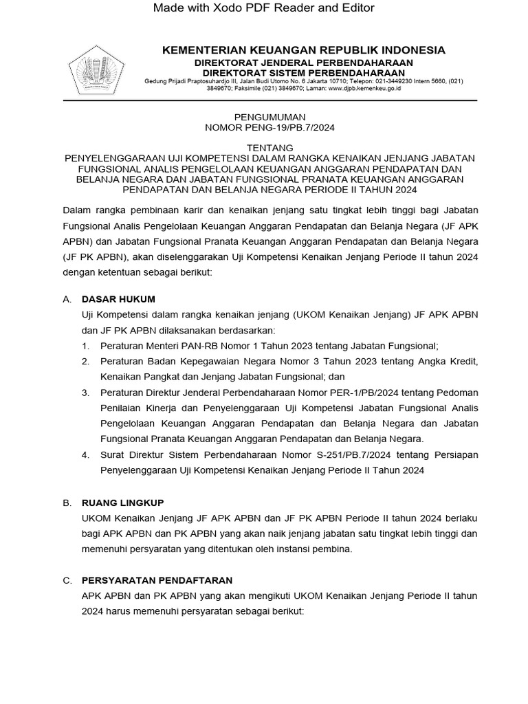 PENG 19 Penyelenggaraan Uji Kompetensi Dalam Rangka Kenaikan Jenjang Periode II 2024 | PDF