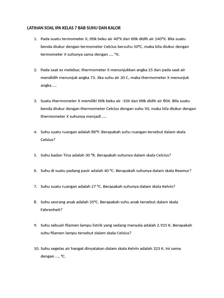 Latihan Soal Ipa Kelas 7 Bab Suhu Dan Kalor | PDF