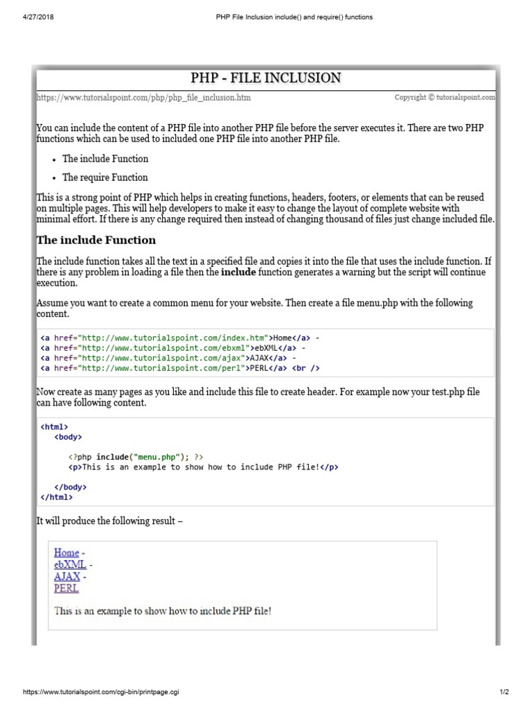 PHP File Inclusion include() and require() functions | PDF | Php | Web ... PHP File Inclusion include() and require() functions | PDF | Php | Web ...
