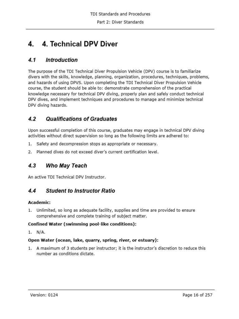 TDI Technical DPV Diver Course Standards | PDF | Scuba Diving ...