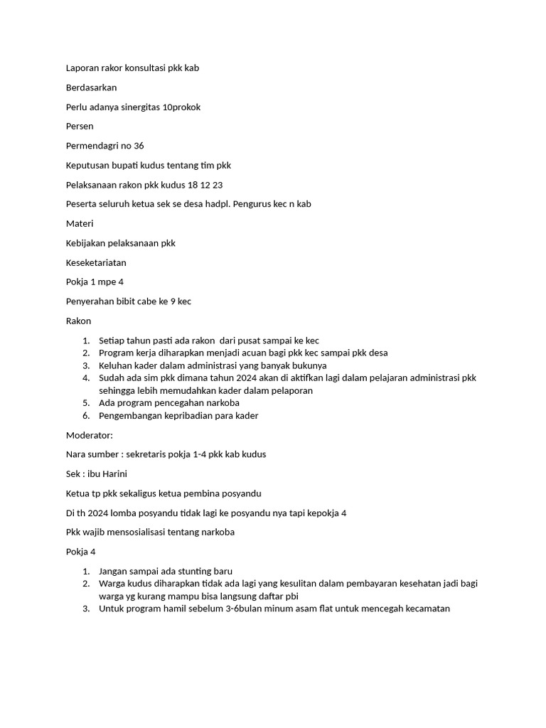 Rakon PKK Kabupaten | PDF