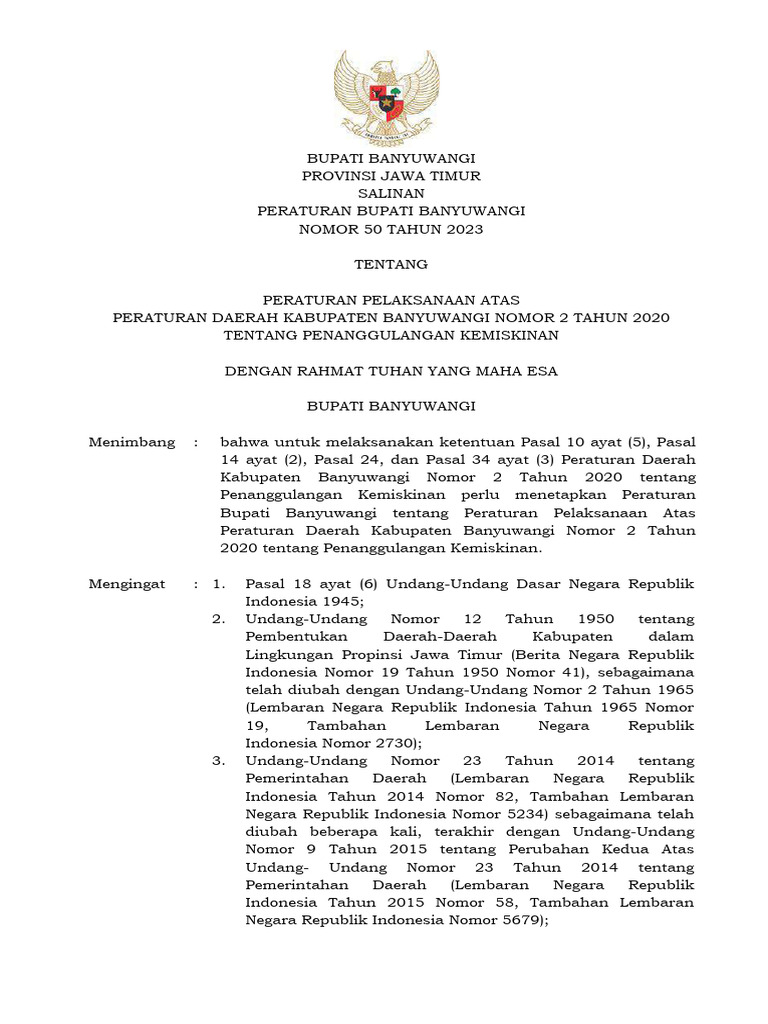 PERBUP NO 50 TAHUN 2023 Perbup Kemiskinan | PDF