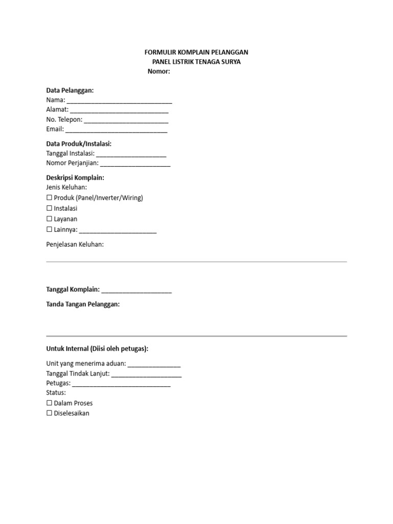 Form Komplain Pelanggan Panel Surya | PDF