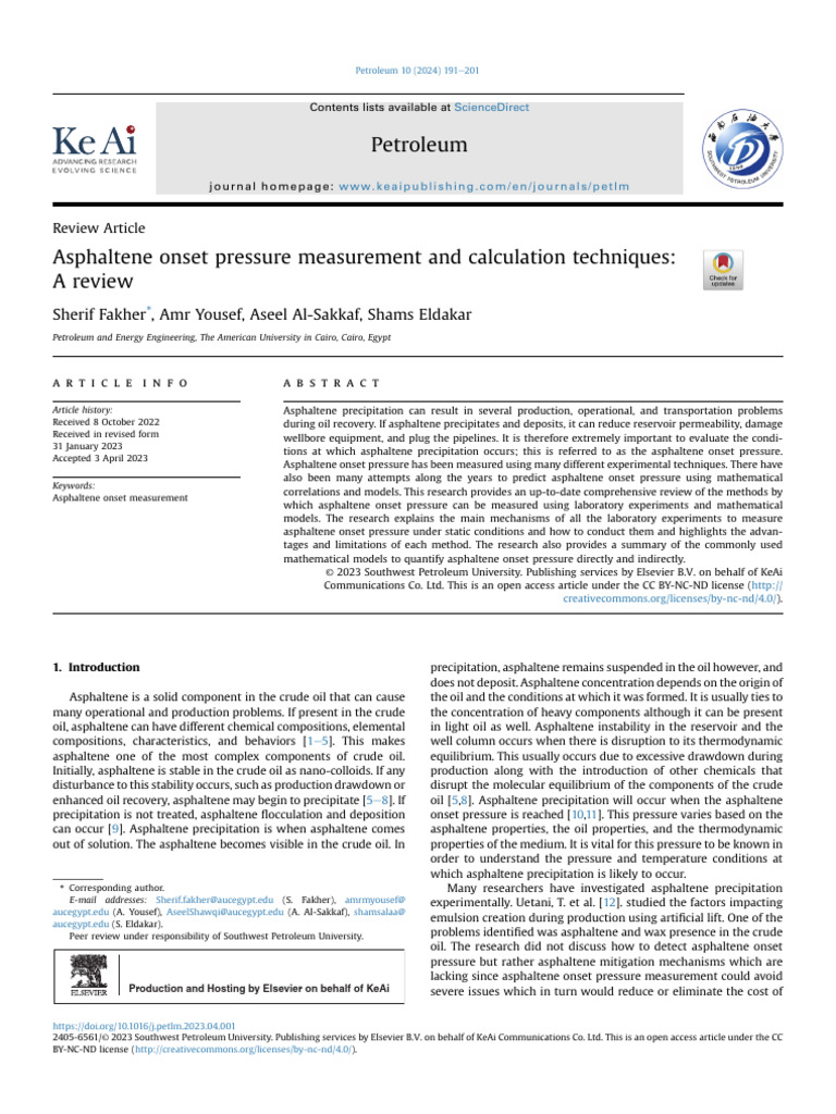 Asphaltene Onset Pressure Measurement and Calculation Techniques | PDF ...