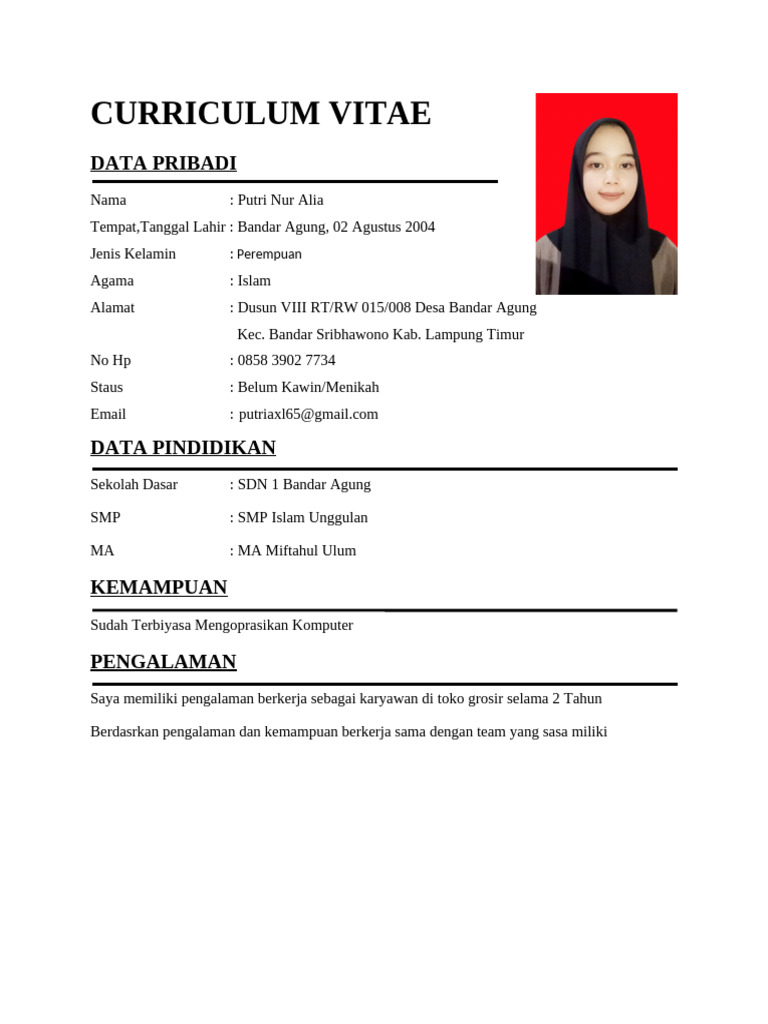 CURRICULUM VITAE putri | PDF