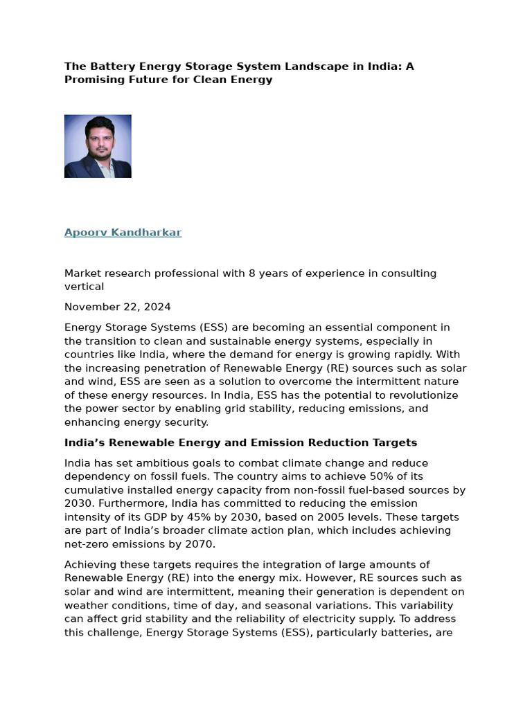 The Battery Energy Storage System Landscape in India | PDF | Energy ...