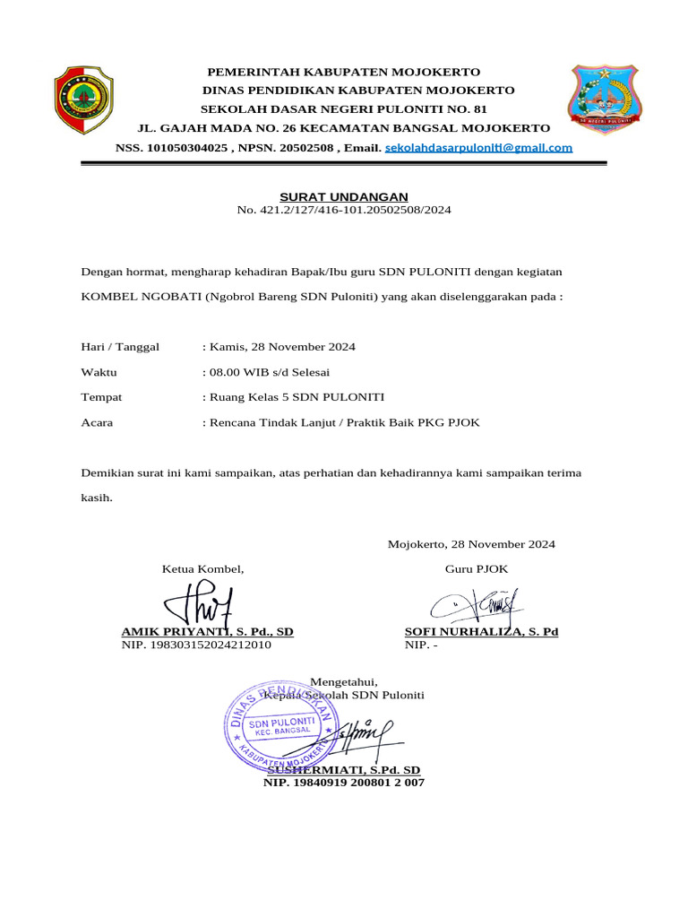 SURAT UNDANGAN RTL-Berbagi Praktik Baik PKG | PDF