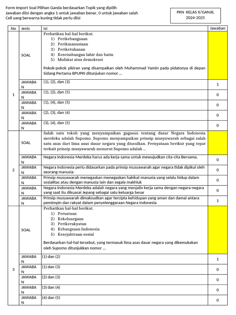 SOAL PKN KELAS X Ganjil 2024-2025 | PDF