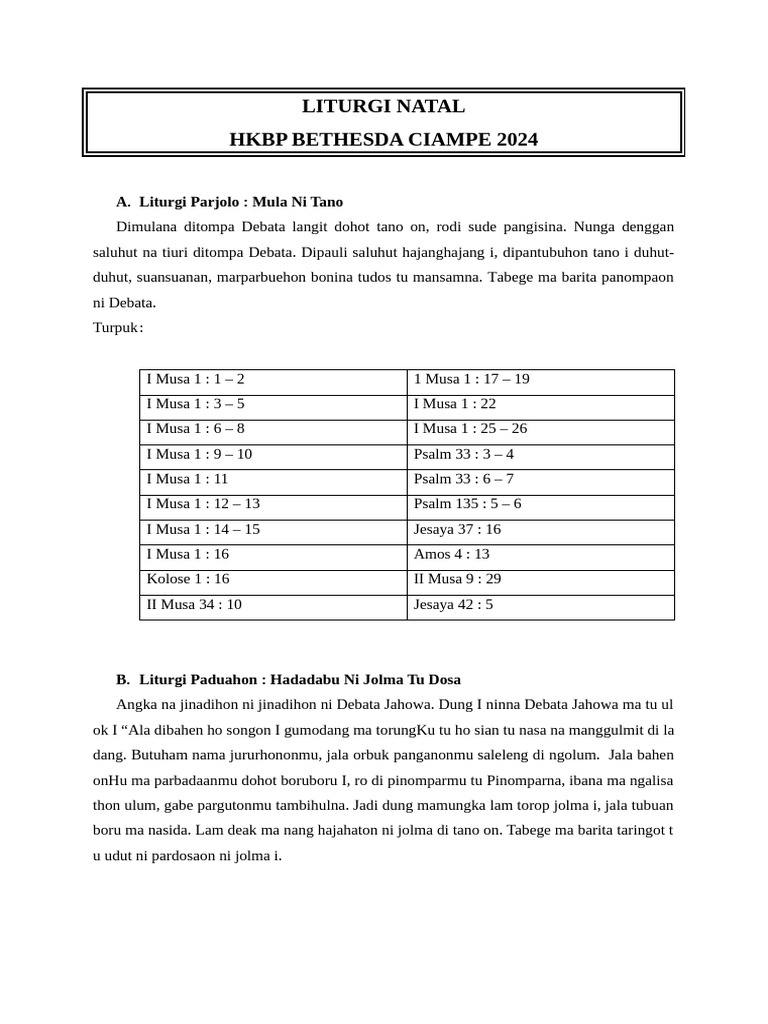 Liturgi Natal HKBP Bethesda Ciampea | PDF