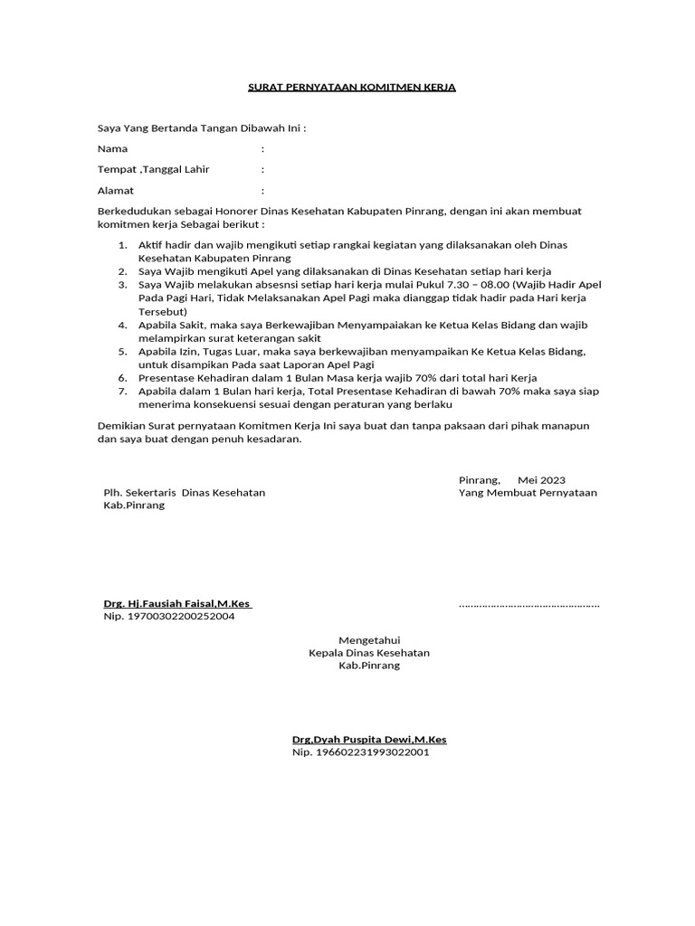 Surat Pernyataan Komitmen Kerja | PDF
