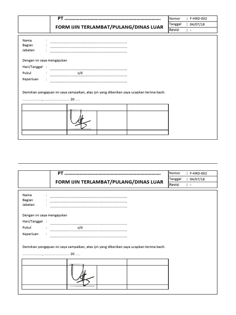 Form Ijin Terlambat, Pulang Cepat, Dinas Luar New-1(1) | PDF