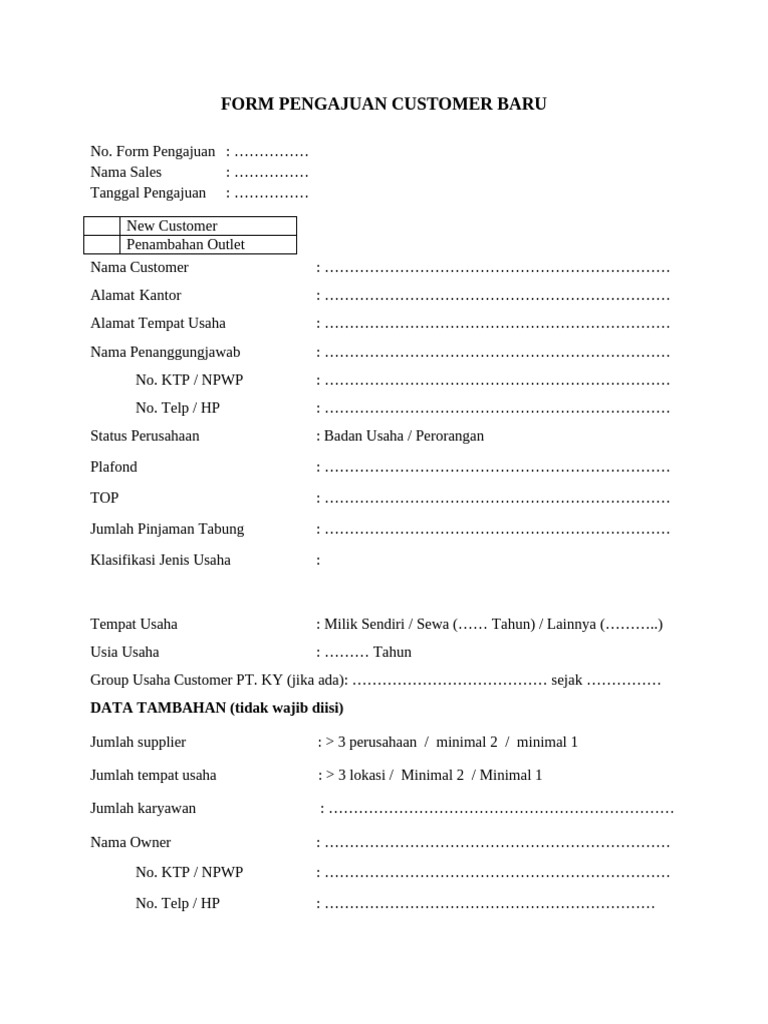 Form Pengajuan Customer Baru | PDF