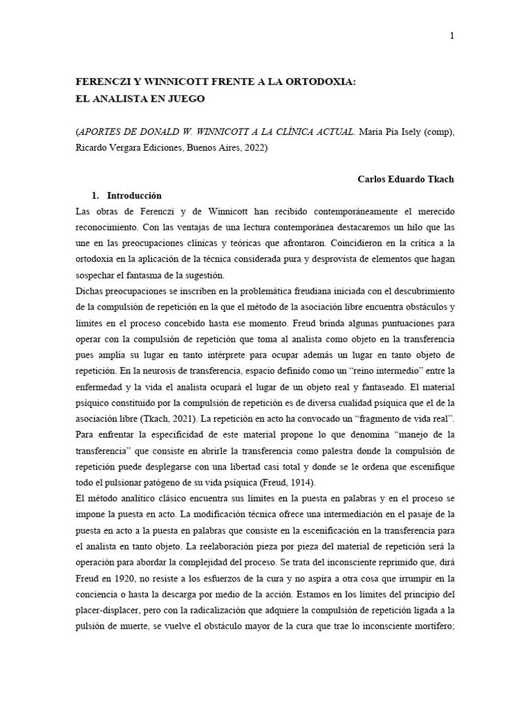 Tkach - Ferenczi y Winnicott Frente A La Ortodoxia | PDF ...