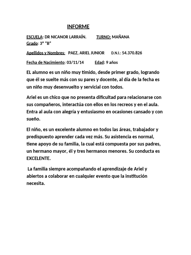 Informe de Los Niños 2023 Completo Con Los 19. | PDF | Escuelas | Salón ...
