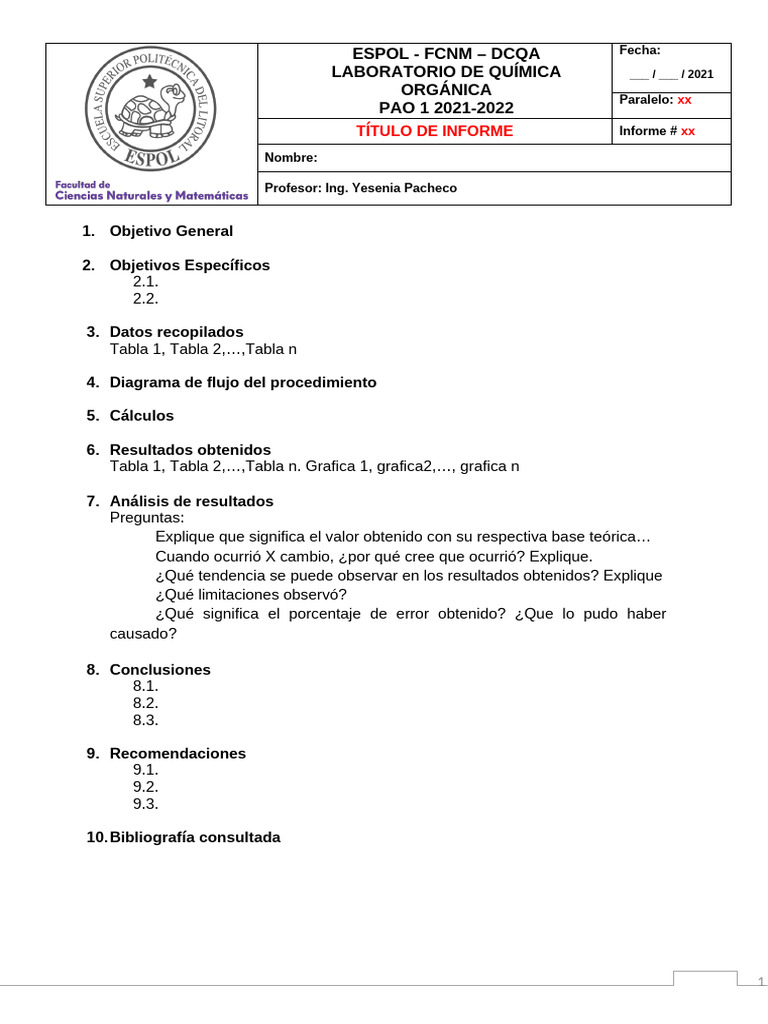 Formato de Informe QO PAO I 2021-2022-2 | PDF | Ph | Bibliografía