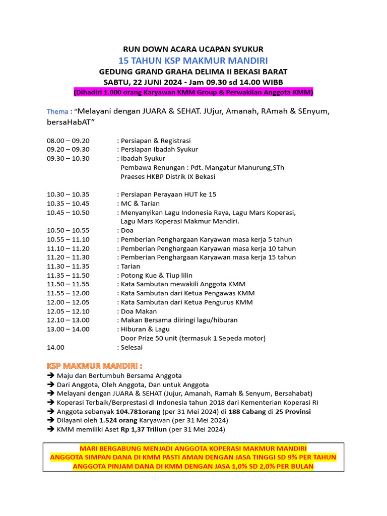 Run Down Acara Hut Ke 15 KMM | PDF