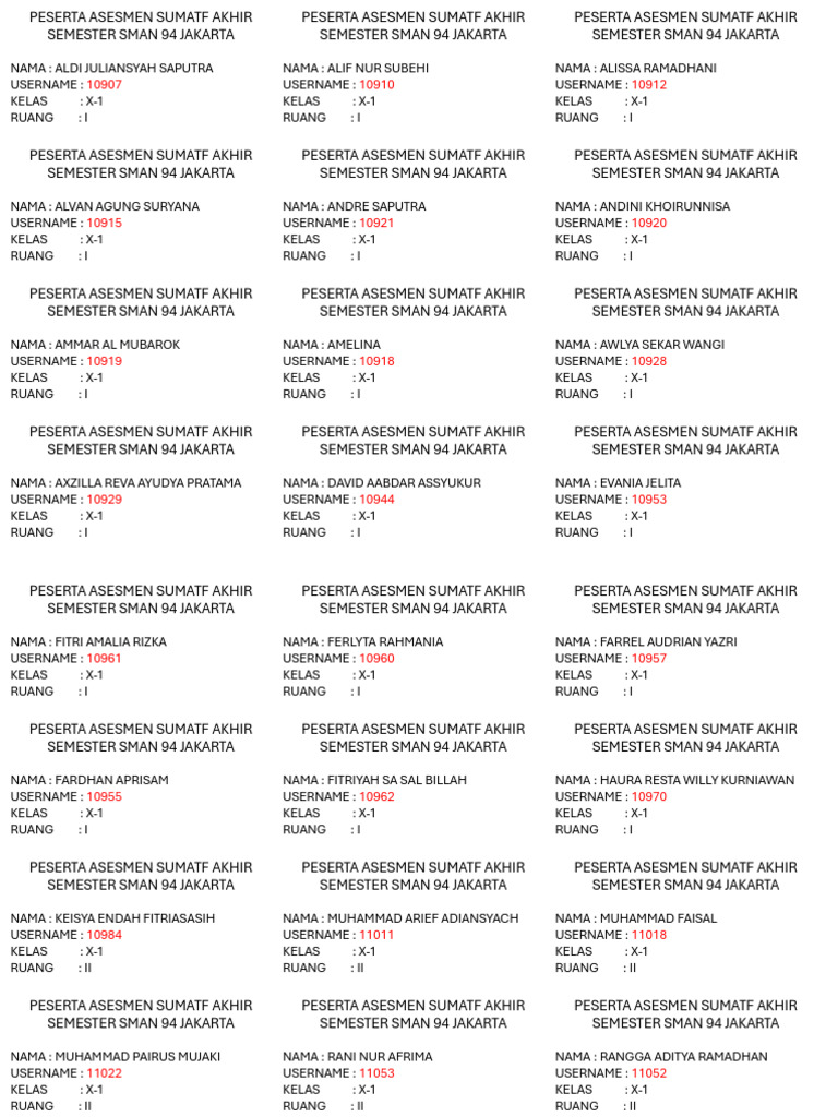 Label Tempat Duduk Asas | PDF