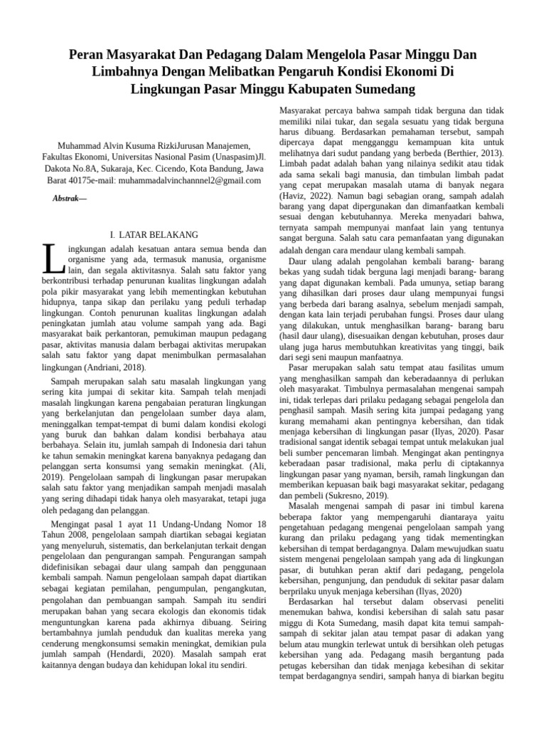 Pengelolaan Sampah Pasar Minggu Sumedang | PDF