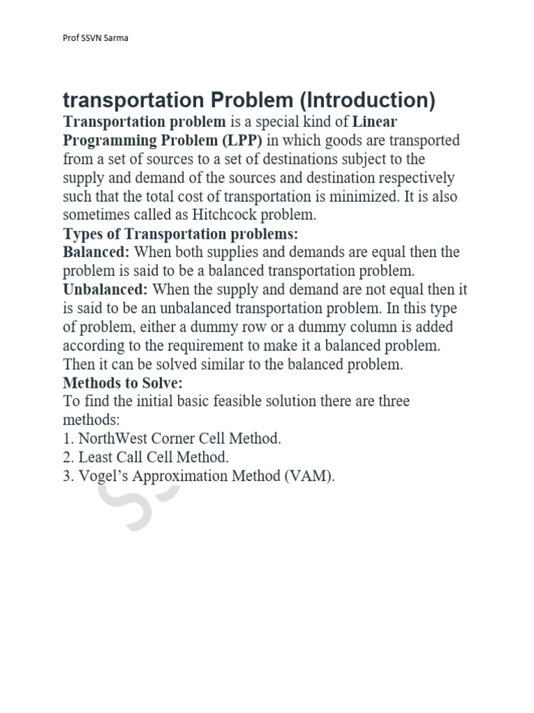 Transportation Problem Methods Guide | PDF | Mathematical Optimization ...