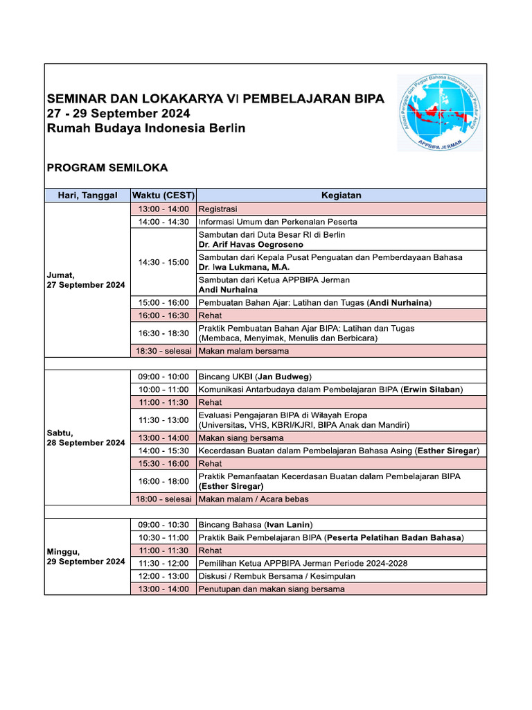 Program Semiloka VI BIPA - Program | PDF