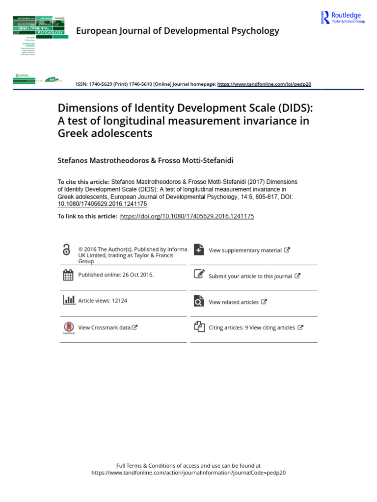 Dimensions of Identity Development Scale DIDS A Test of Longitudinal ...